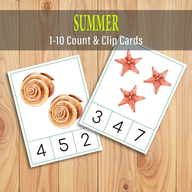SUMMER 1-10 Count and Clip Cards Watercolor Printable Number Toddler ...