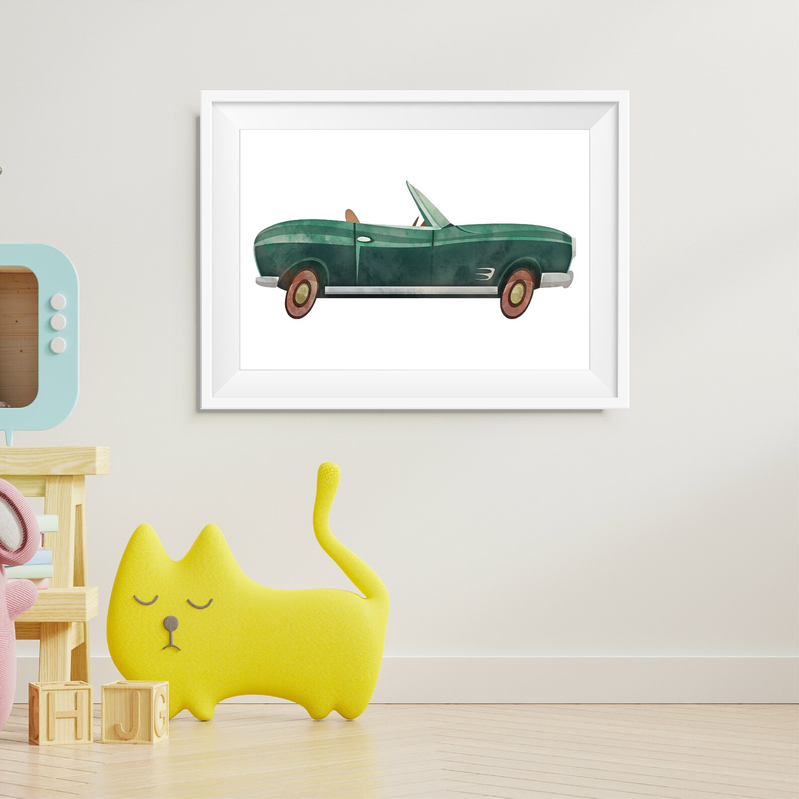 Green Classic Car Poster, Retro Car Print for Kids, Toddler Vehicle ...