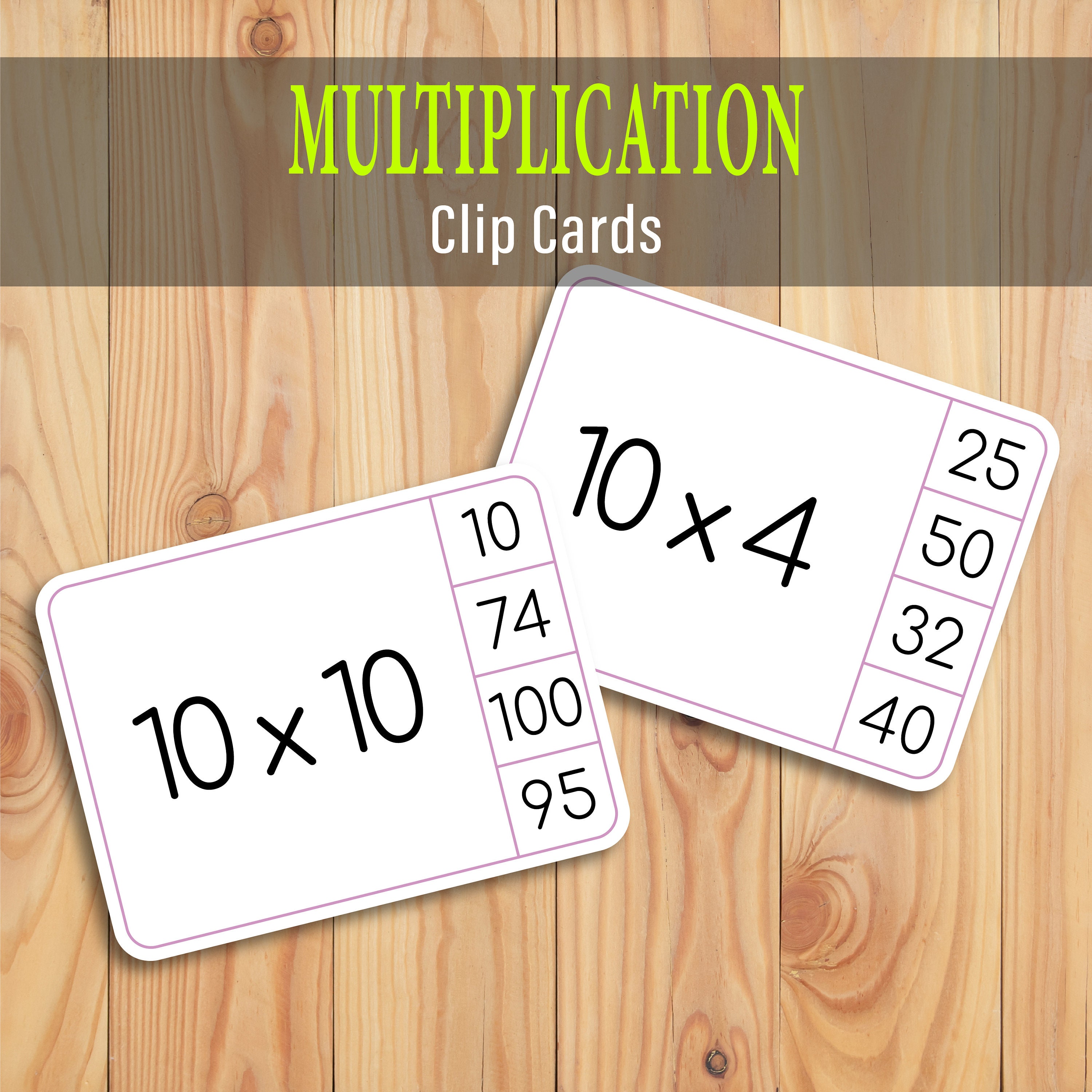 MULTIPLICATION 110 Cards Clip Cards, Math Flash Card, Printable Toddler ...
