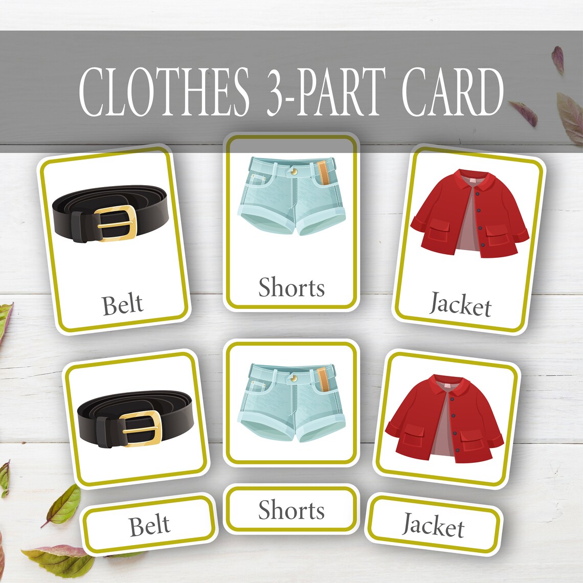 CLOTHES Three Part Flash Cards Montessori Toddler Printable - Etsy