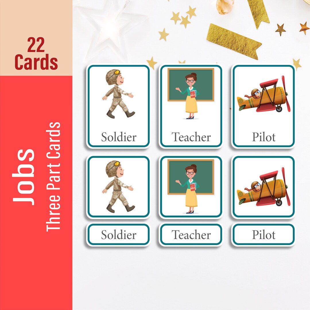 JOBS Three Part Flash Cards, Professions for Kids, Occupations ...