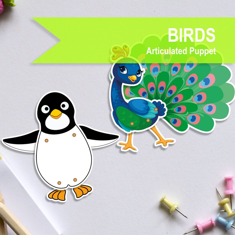 BIRD Articulated Puppets Printable Paper Doll Toddler Busy Book ...