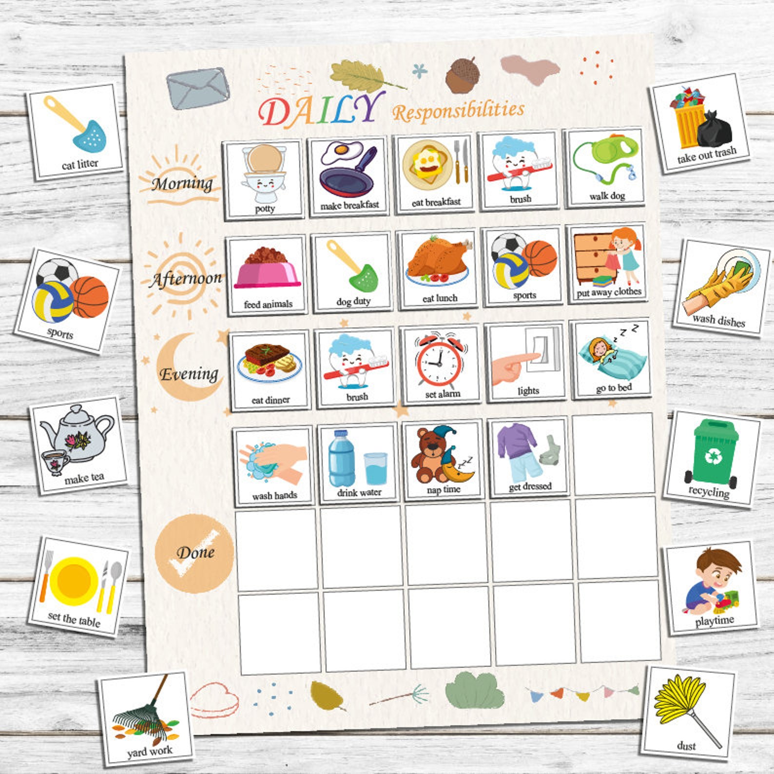 Kids Daily Responsibilities Chart, Printable Daily Routine, Chore Chart ...