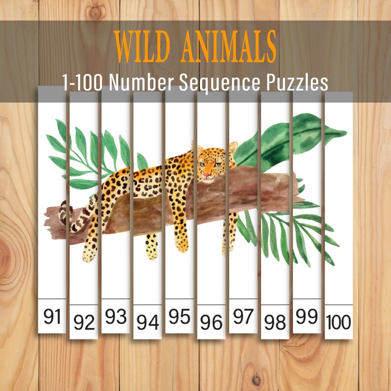 WILD ANIMALS Sequence Puzzle Printable Number Counting Puzzle Toddler ...