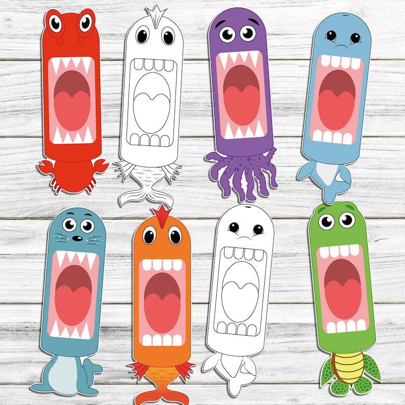 Sea Animal Paper Printable Hand Puppets, Instant Download, Coloring ...