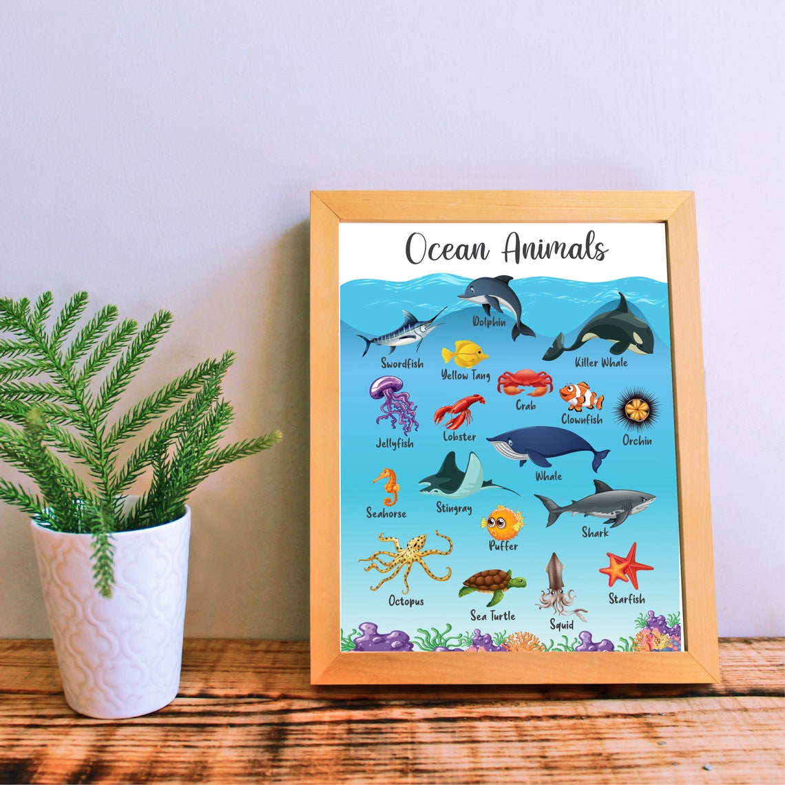 Ocean Animals Poster Sea Animal Printable Art Montessori - Etsy