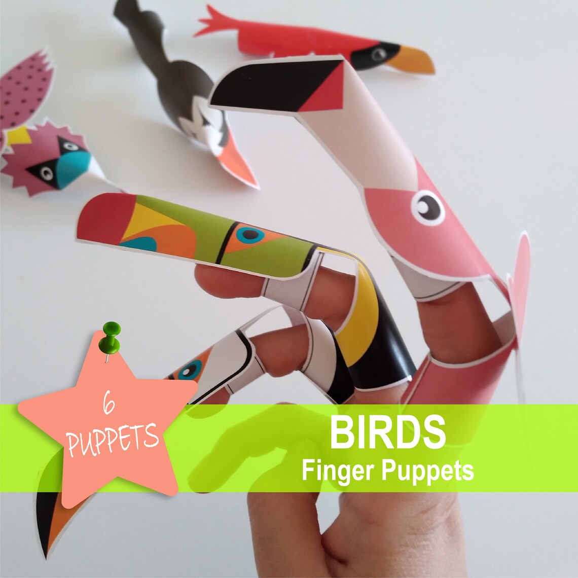 BIRD Finger Puppet Set, Animals Paper Printable Crafts, Birthday Party ...