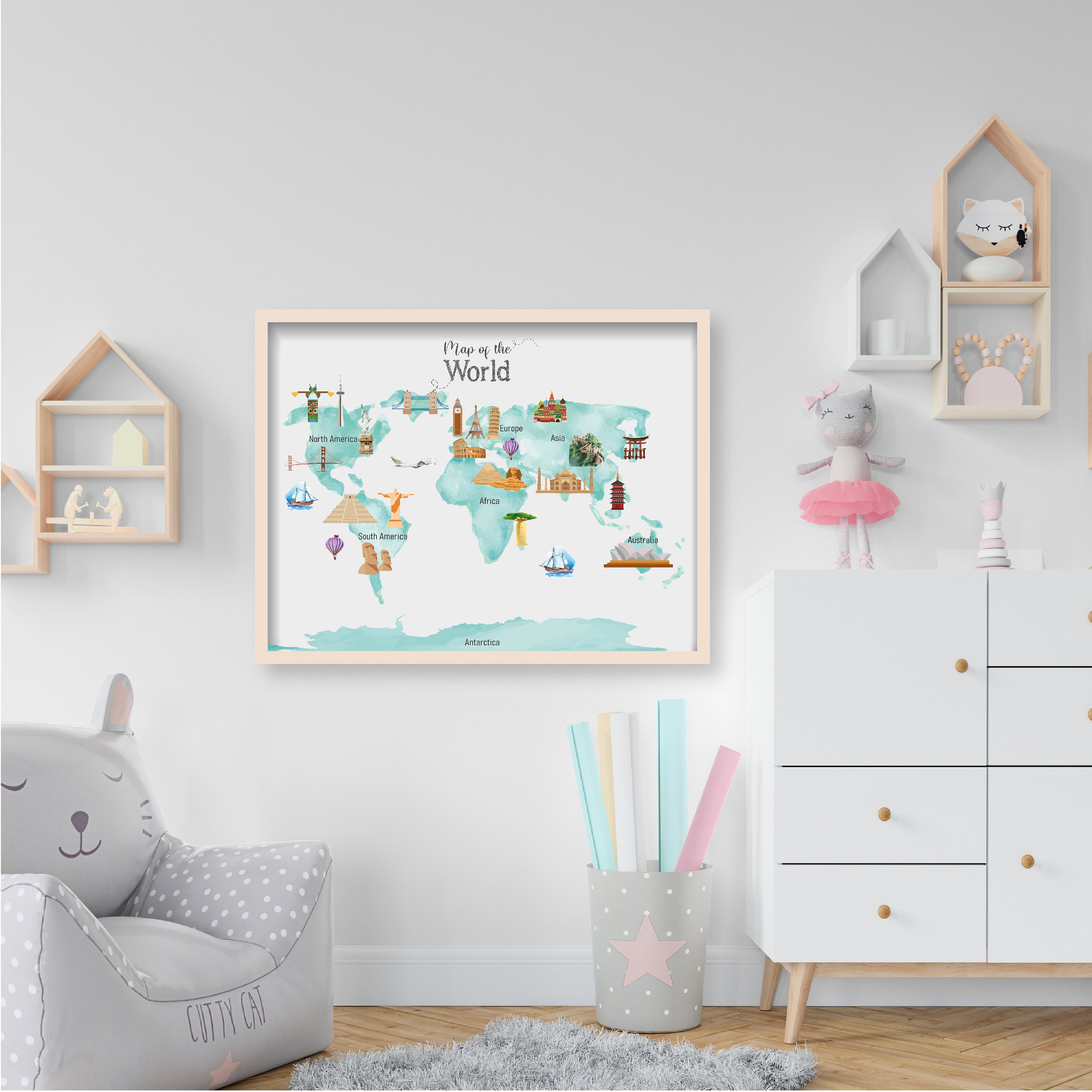 Landmarks Map of the World Poster, Downloadable Print Watercolor ...