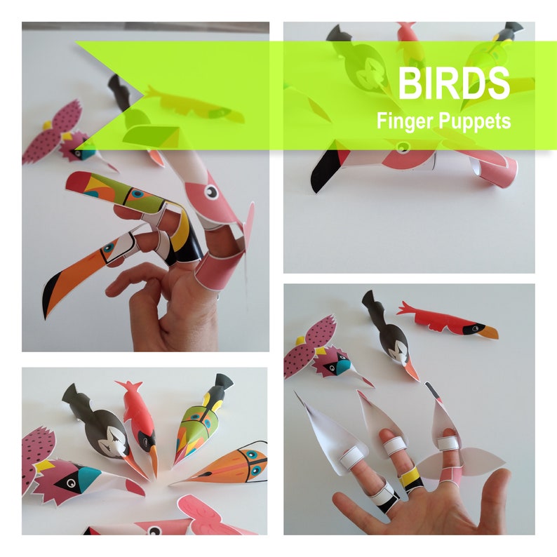 BIRD Finger Puppet Set, Animals Paper Printable Crafts, Birthday Party ...