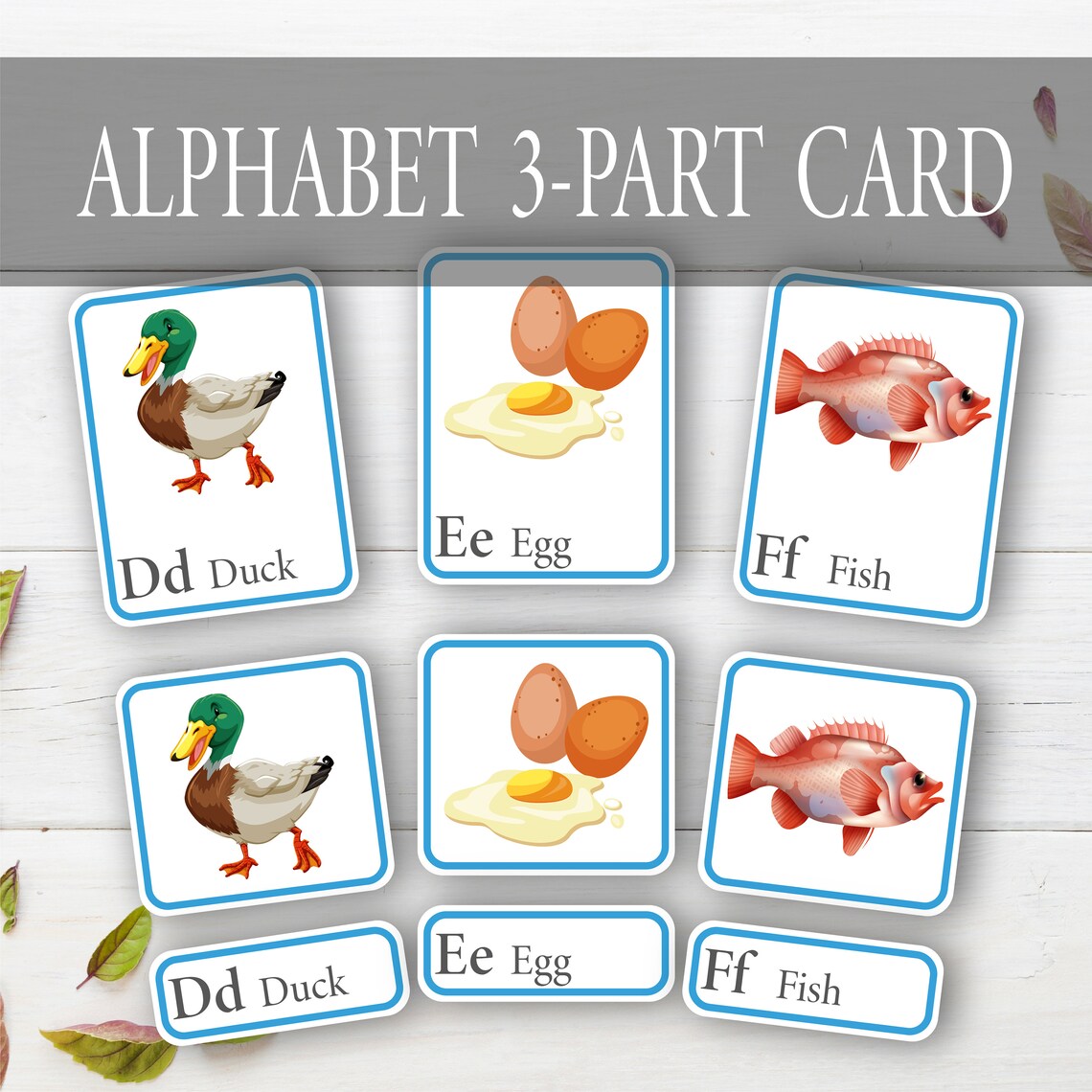 ALPHABET Printable Flashcards , Montessori Three Part ABC Flashard for ...