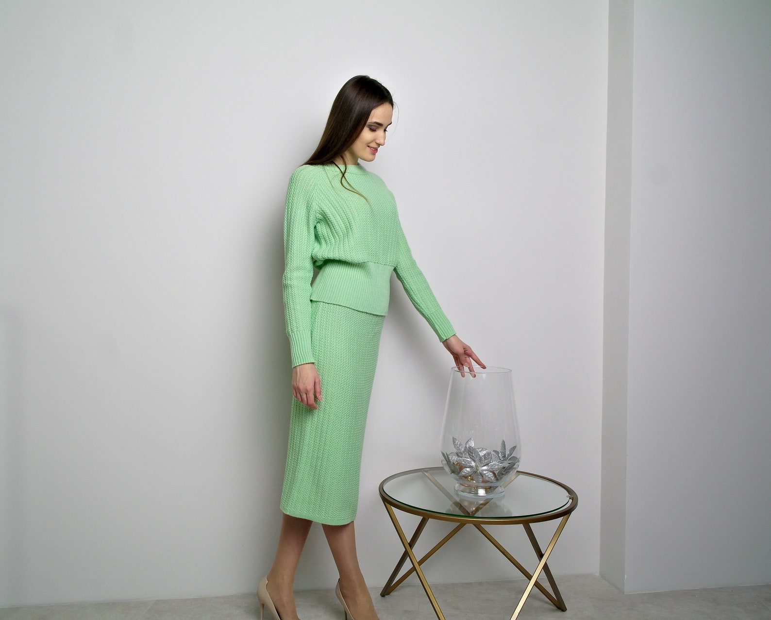 Mint Color KNITTED SUIT WOMENS Knit Suit Wool Knitted Suit - Etsy