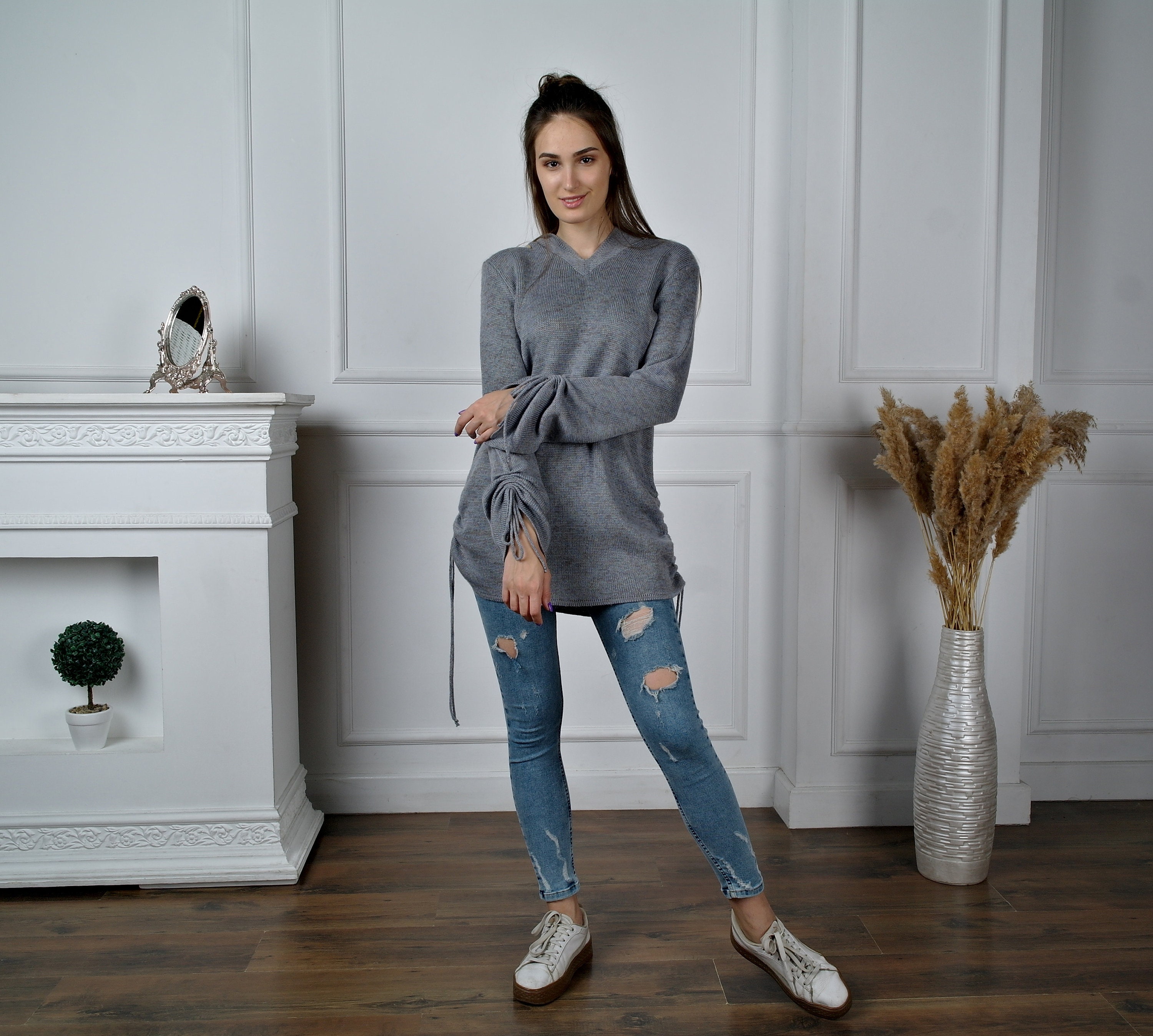 WOOLEN HOODIE, Knitted Tunic, Warm Sweater, Woolen Mini Dress, Short ...