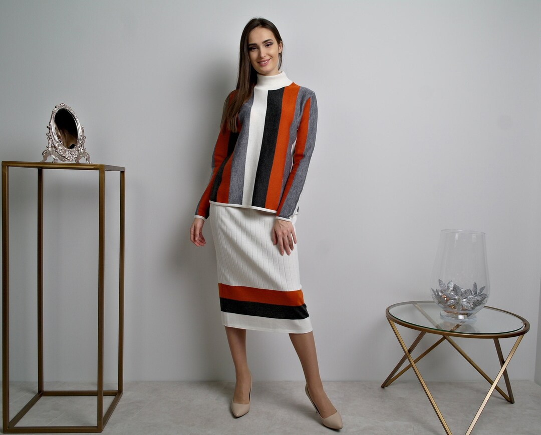 KNITTED SUIT, Striped Autumn Suit, Wool Women's Suit, Knit Suit for ...