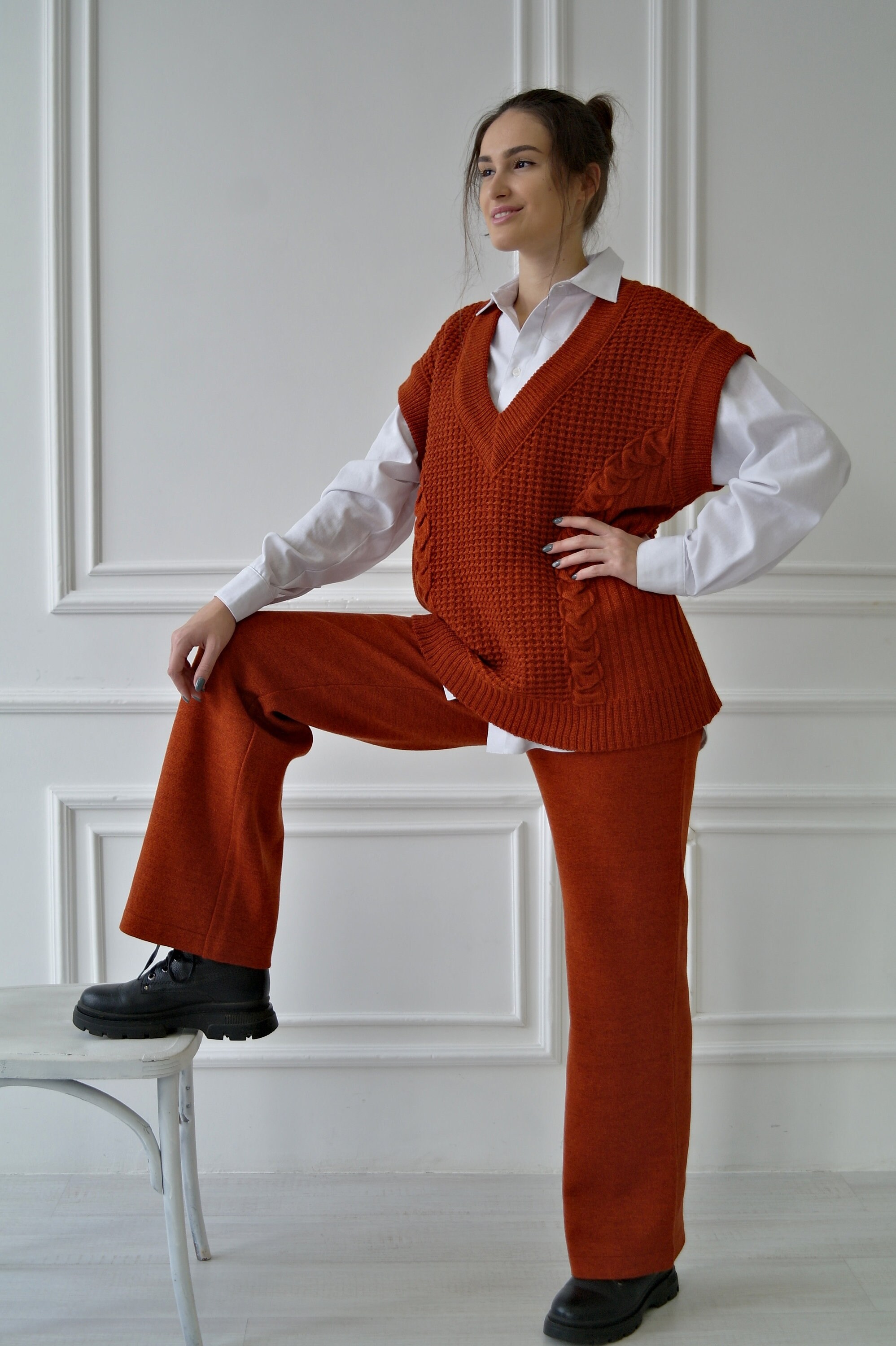 Womens KNITTED VEST Oversize Vest Wool Cable Knit Vest | Etsy