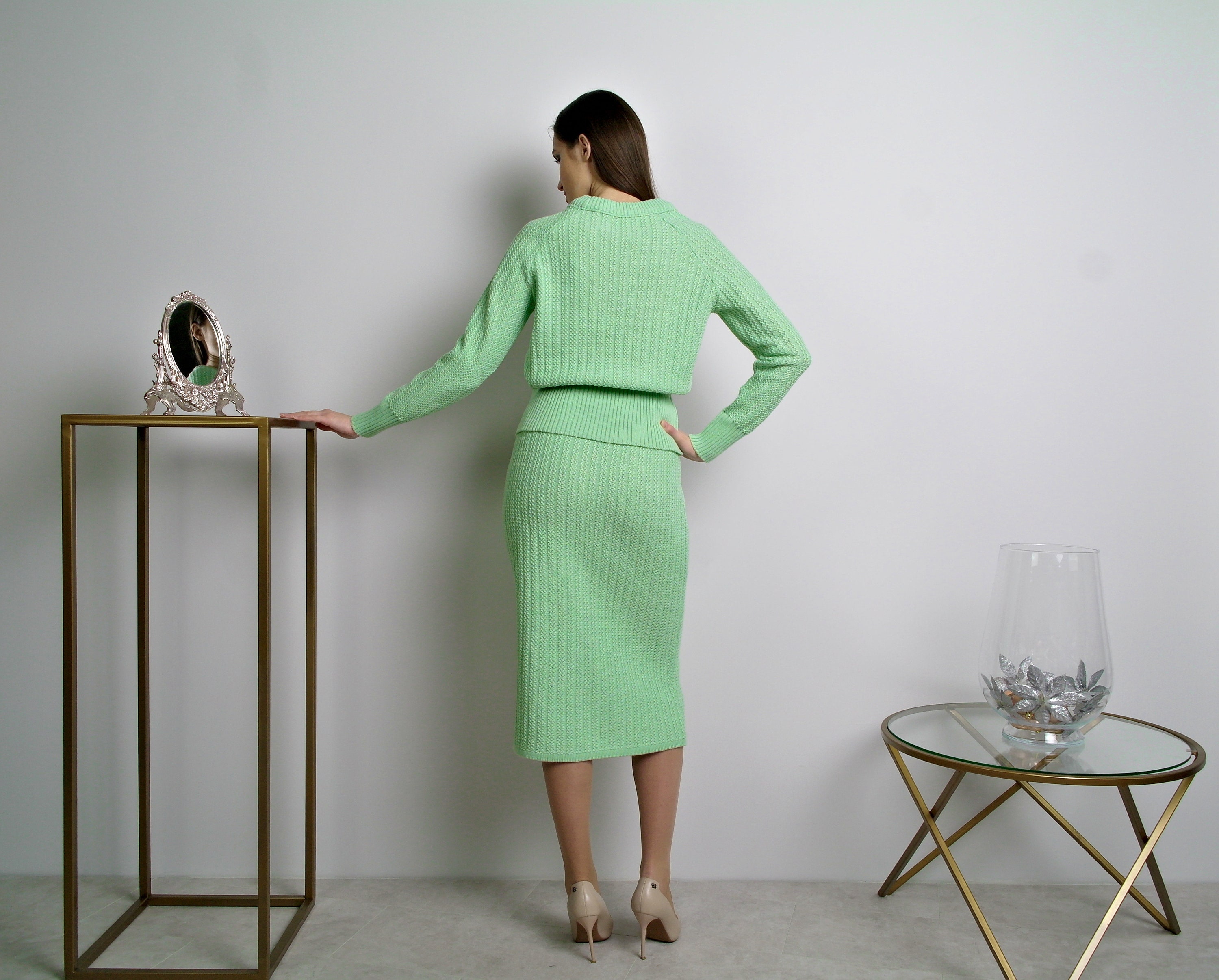 Mint Color KNITTED SUIT WOMENS Knit Suit Wool Knitted Suit - Etsy