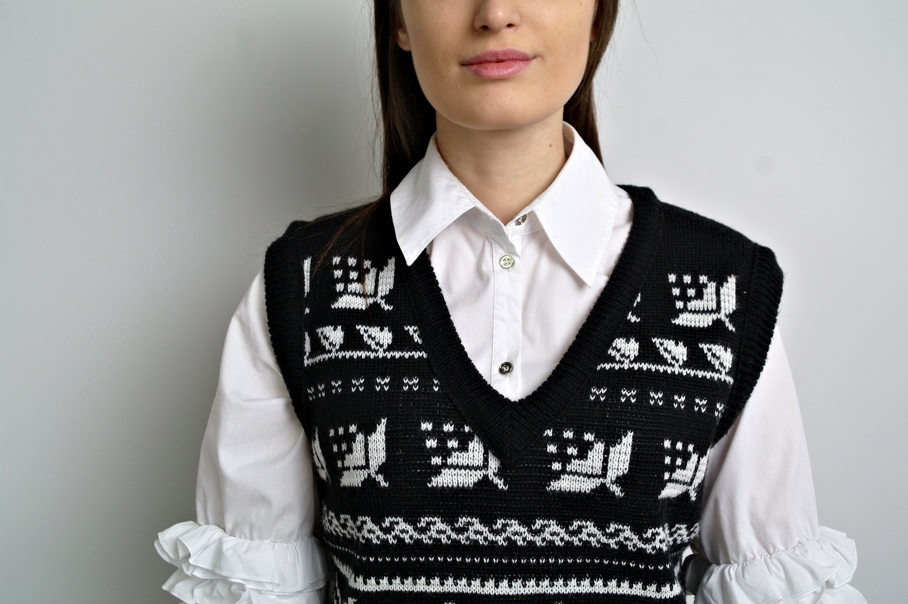 KNITTED VEST Knitted Sweater Vest V-neck Woolen Sweater - Etsy