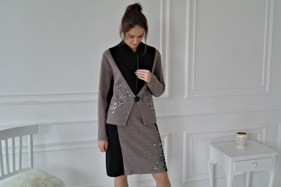 Knitted JACKET&SKIRT SUIT, Women's Suit From Wool, Wool Knitted Suit ...