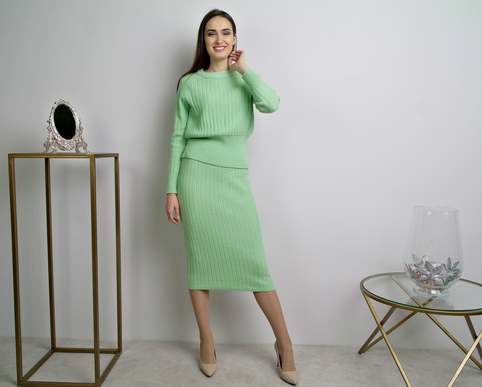 Mint Color KNITTED SUIT WOMENS Knit Suit Wool Knitted Suit - Etsy