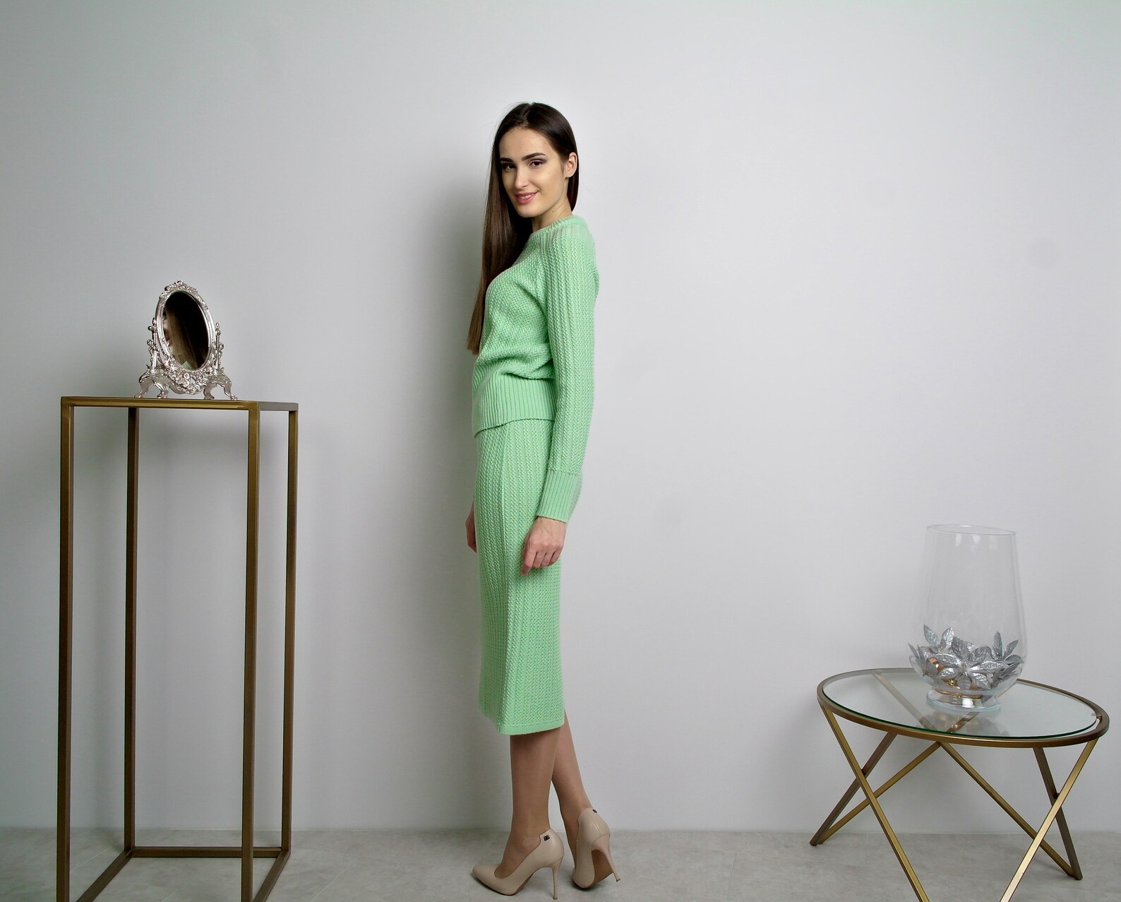 Mint Color KNITTED SUIT WOMENS Knit Suit Wool Knitted Suit - Etsy