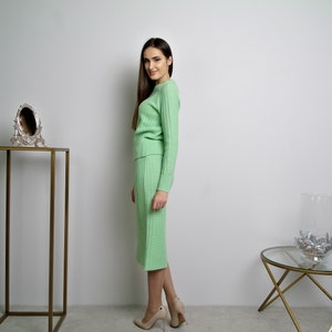 Mint Color KNITTED SUIT, WOMENS Knit Suit, Wool Knitted Suit, Sweater ...