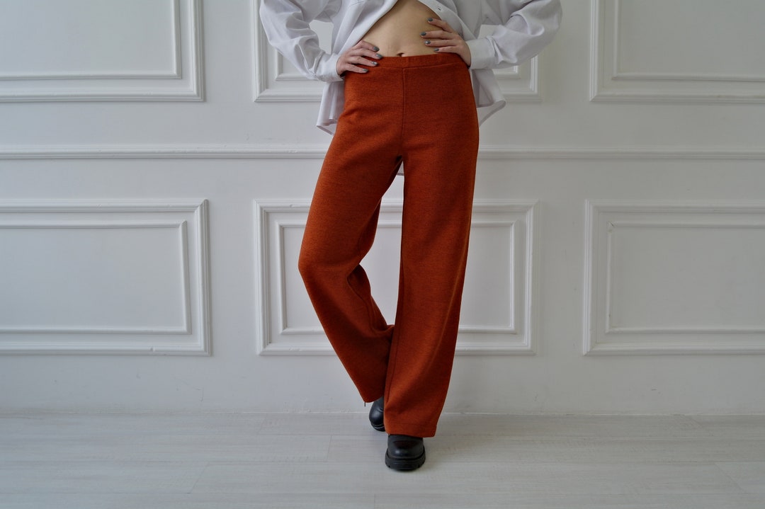 WOOL KNITTED PANTS, Straight Knit Pants, Winter Wool Knit Pants, Women ...
