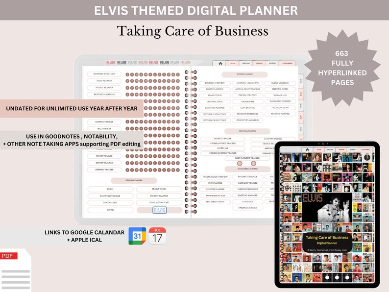 Elvis Themed Digital Planner: Taking Care of Business (TCB) - Etsy