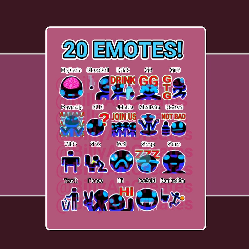 20 Emotes Blue Stickman Twitch Youtube Tiktok Kick Discord for Light ...