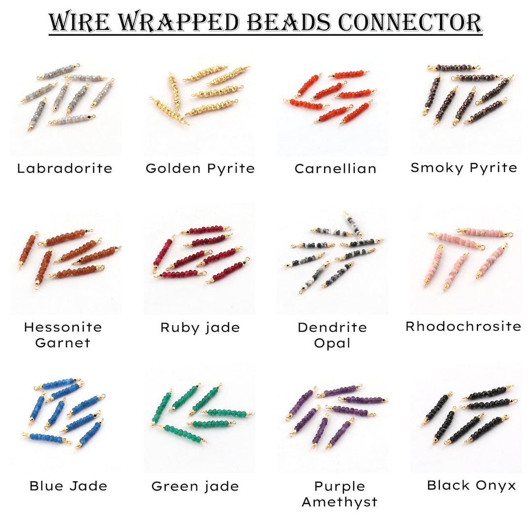 Multi Gemstone Beaded Connectors, Wire Wrapped Beads Connectors, Double ...