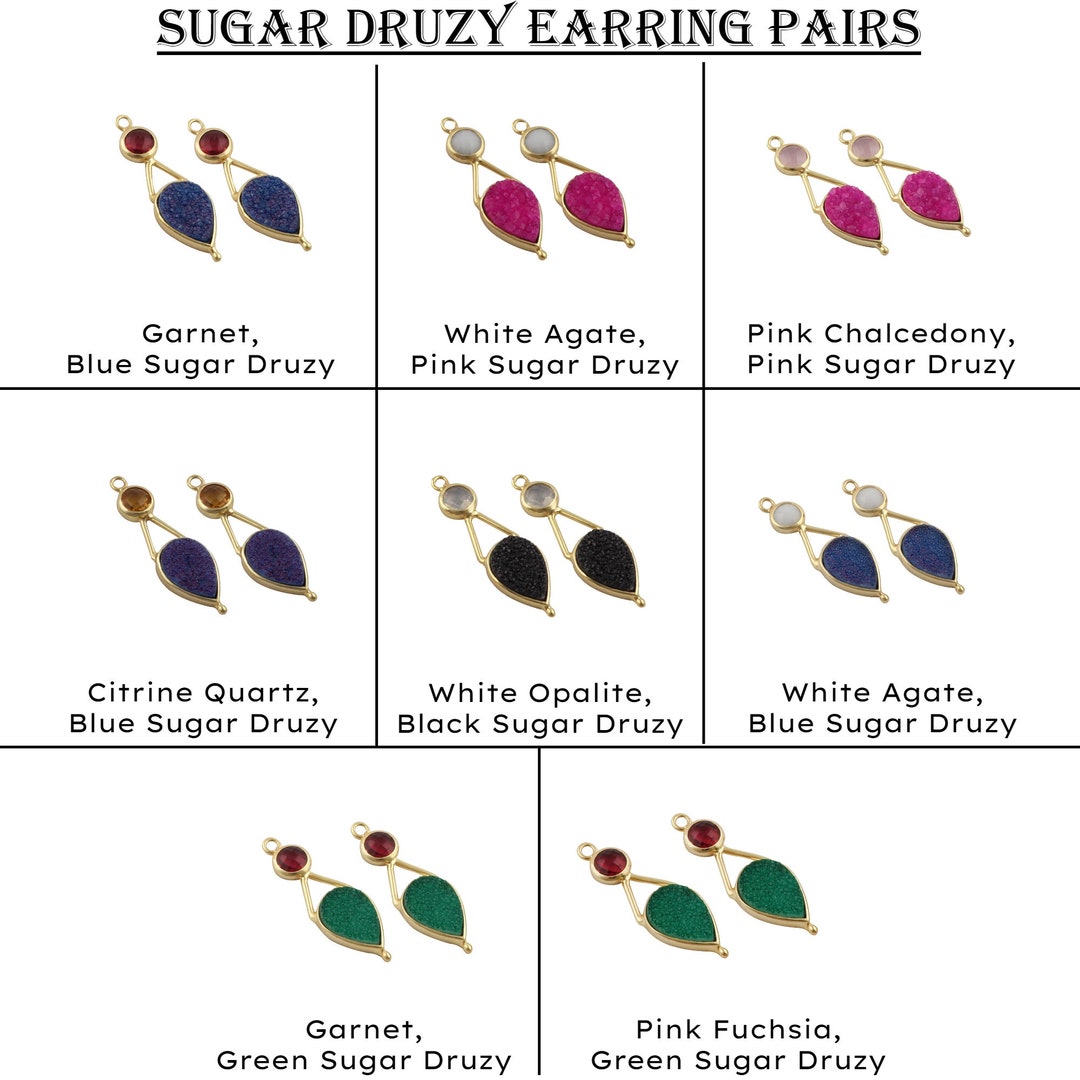Double Gemstones Earring Pairs Connector, Gold Plated Single Loop ...