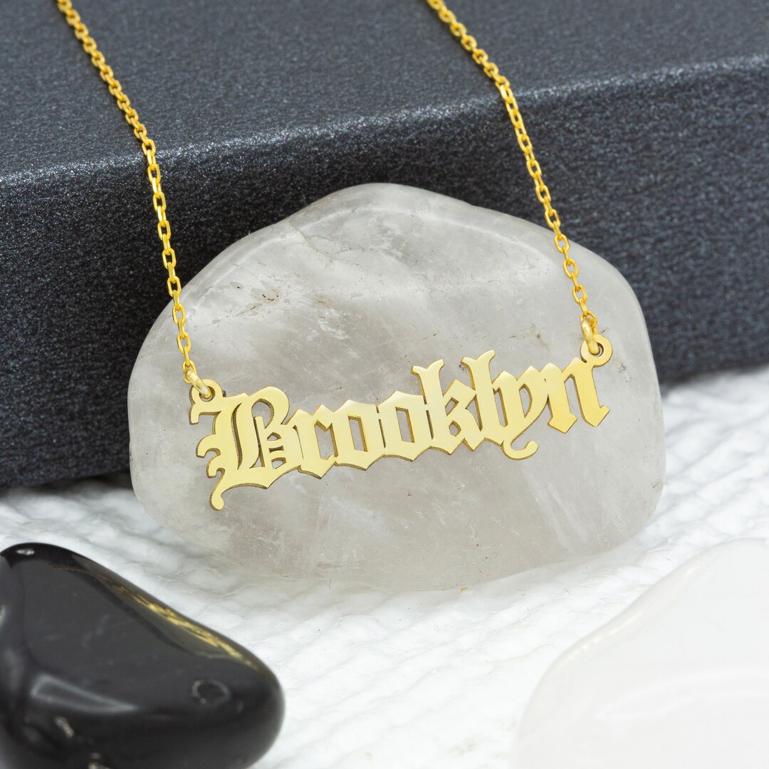 Old English Name Necklace Solid Gold - Mother's Day Gift - Name ...