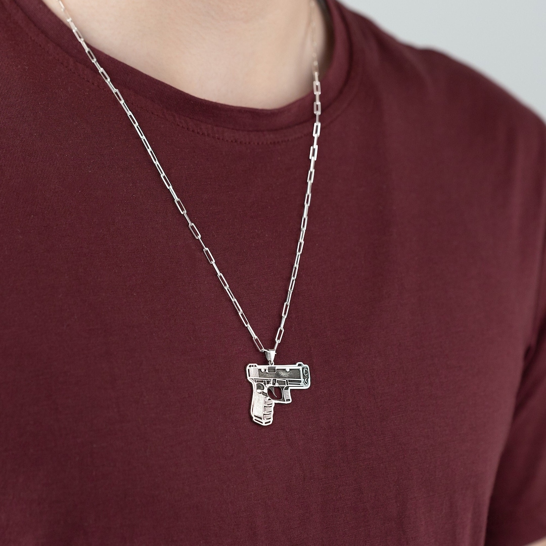 Hand Gun Necklace - Father's Day Gift - Chain Link Gun Pendant - GLOCK ...