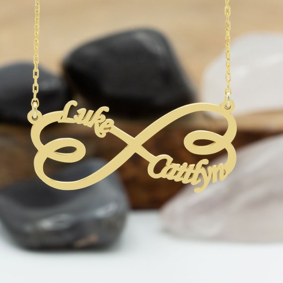 Dainty Heart Infinity Name Necklace Mother s Day Gift Infinity Double Name Heart Necklace Personalized Necklace Curled Necklace Etsy