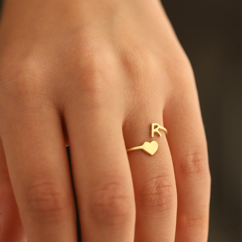 Initial Heart Ring - Etsy