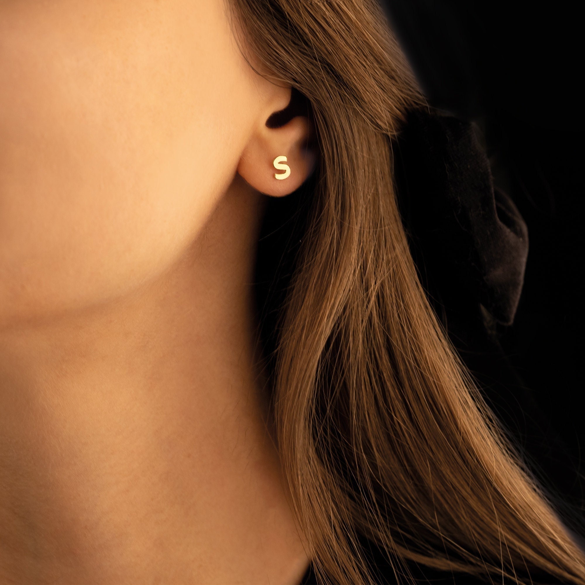 Gold letter s earrings store