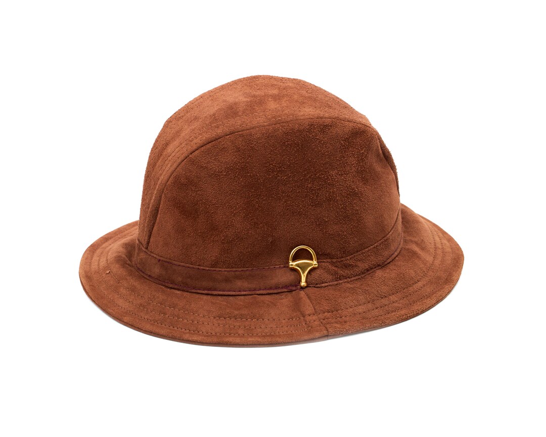 Vintage Gucci Suede Fedora Hat With Goldtone Equestrian Buckle - 1970s ...