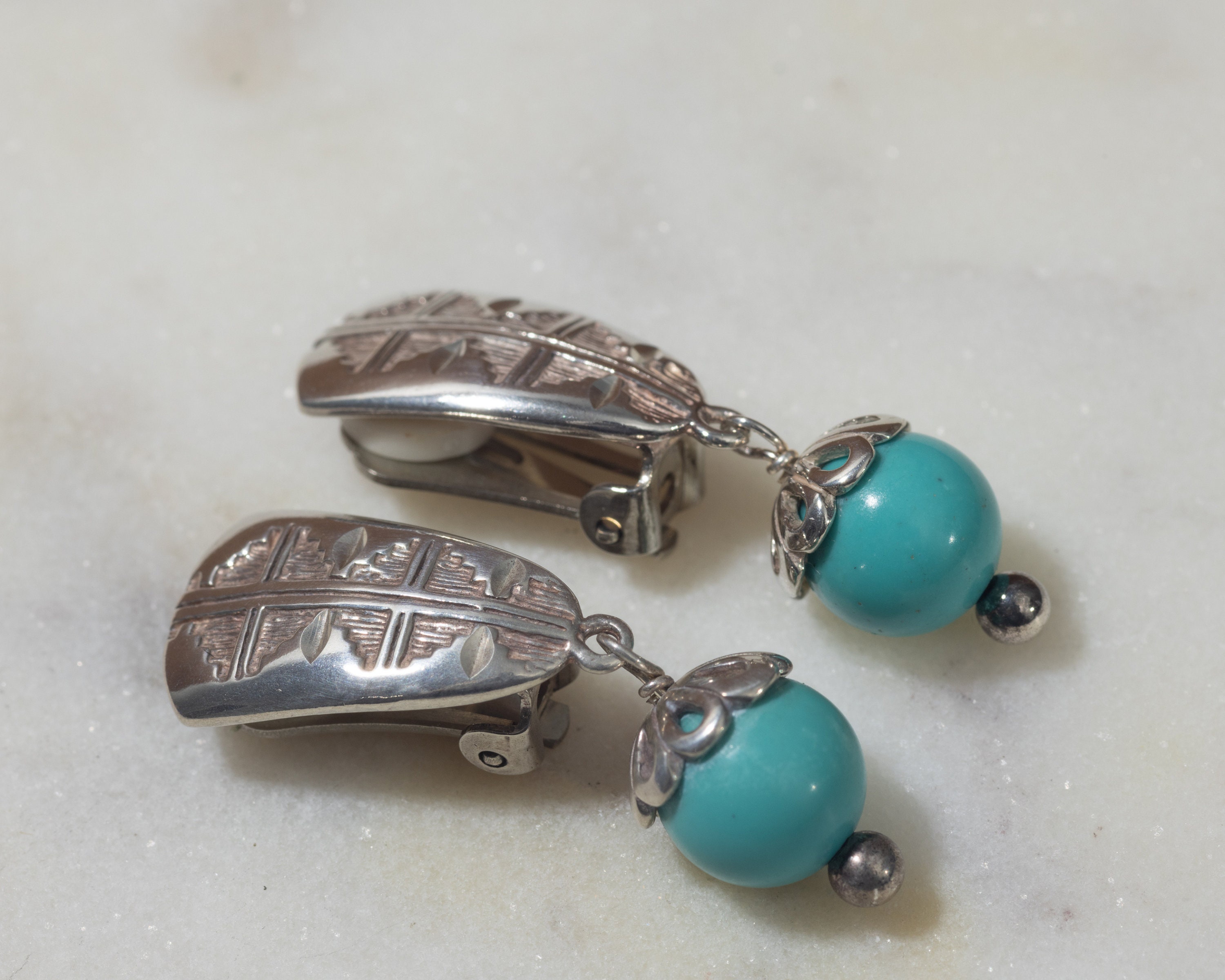 Carolyn Pollack Sterling Silver & Turquoise Bead Drop Earrings - Etsy