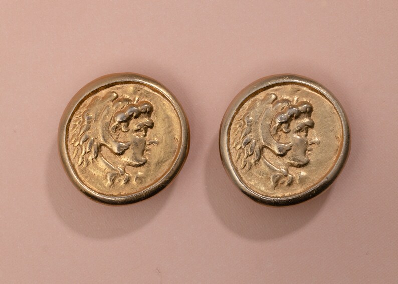 Vintage Gold-tone Roman Greek Soldier Coin Earrings - Etsy