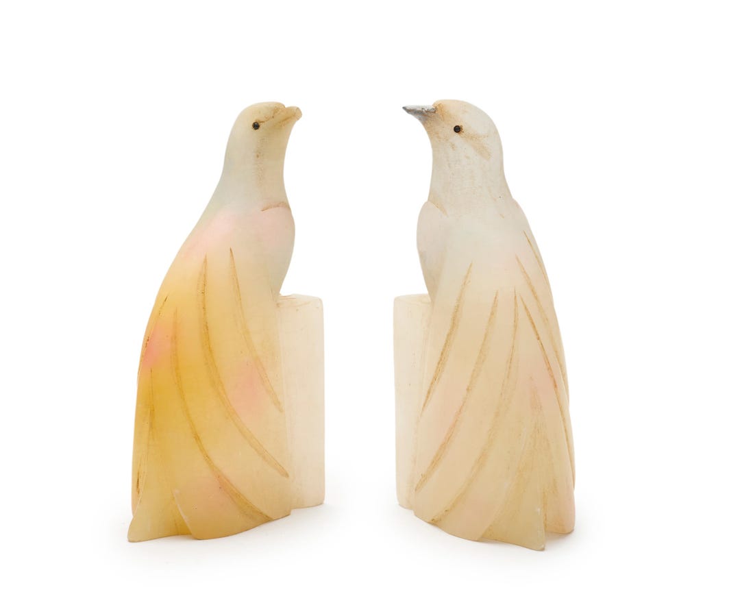Vintage Art Deco Italian Alabaster Parrot Bookends – Hand Carved Stone ...