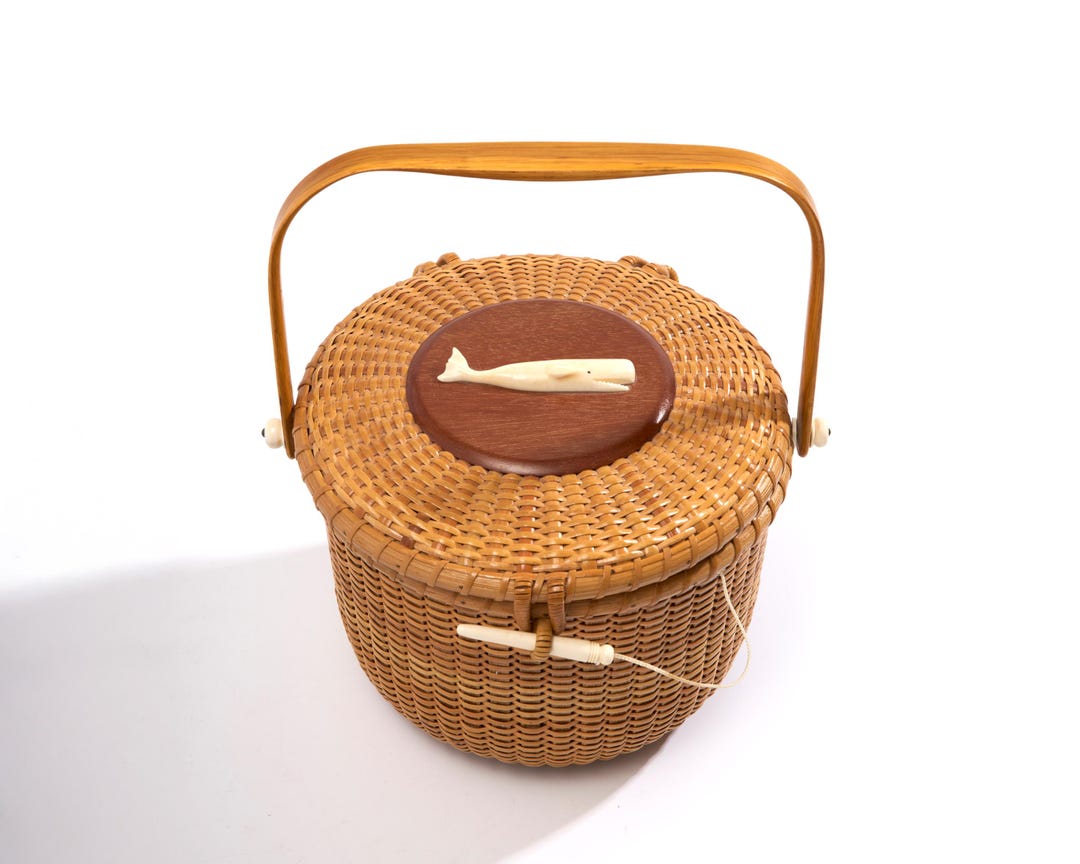 John Elder Nantucket Friendship Basket With Carved Sperm Whale – 1977 ...