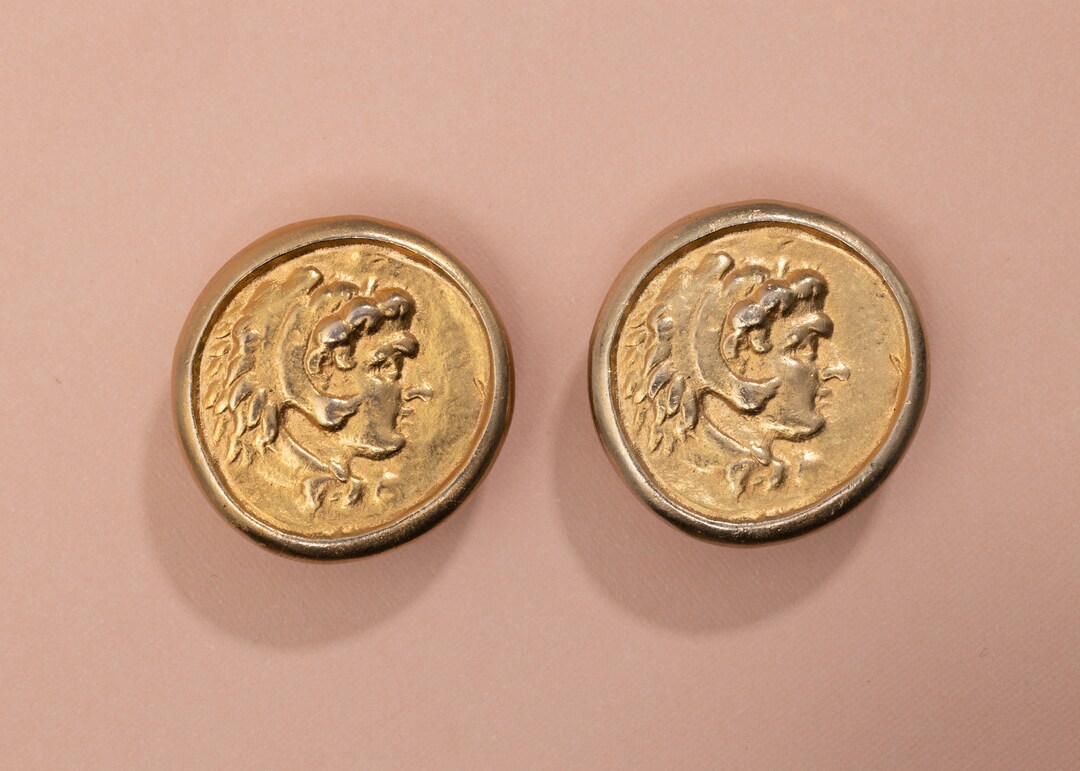 Vintage Gold-tone Roman Greek Soldier Coin Earrings - Etsy