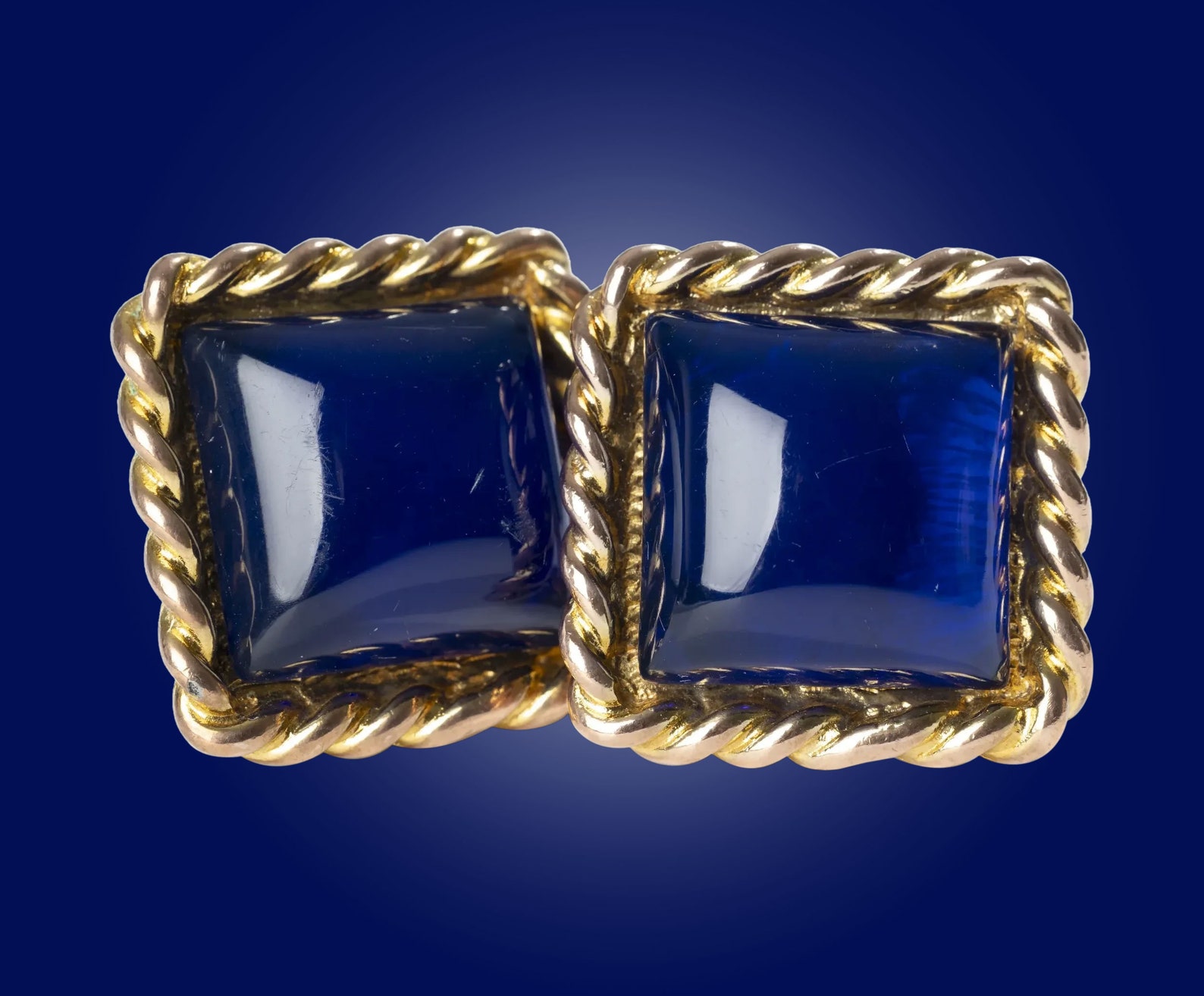 Vintage Escada Gold Tone Blue Cabochon Statement Clip Earrings - Etsy