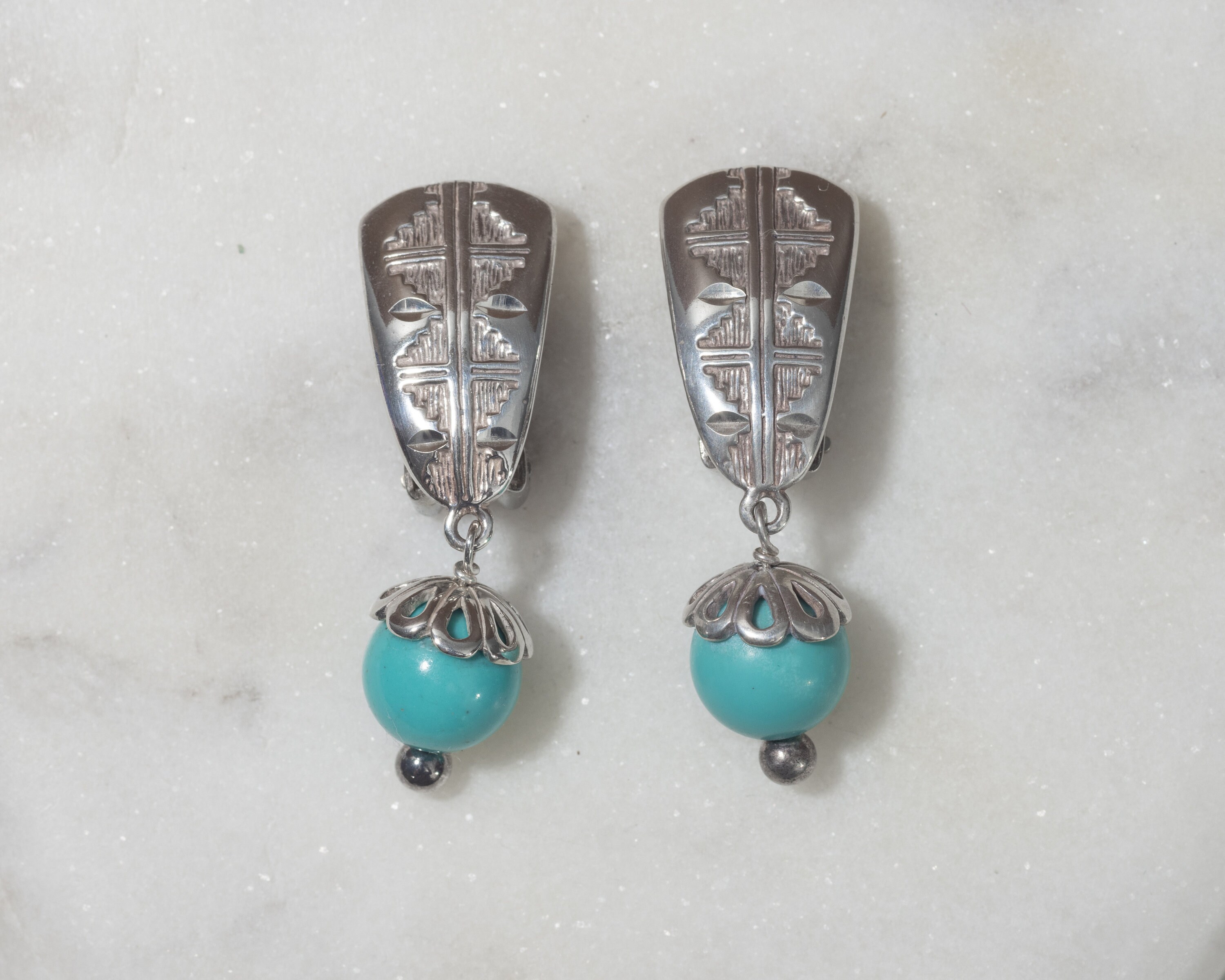 Carolyn Pollack Sterling Silver & Turquoise Bead Drop Earrings - Etsy