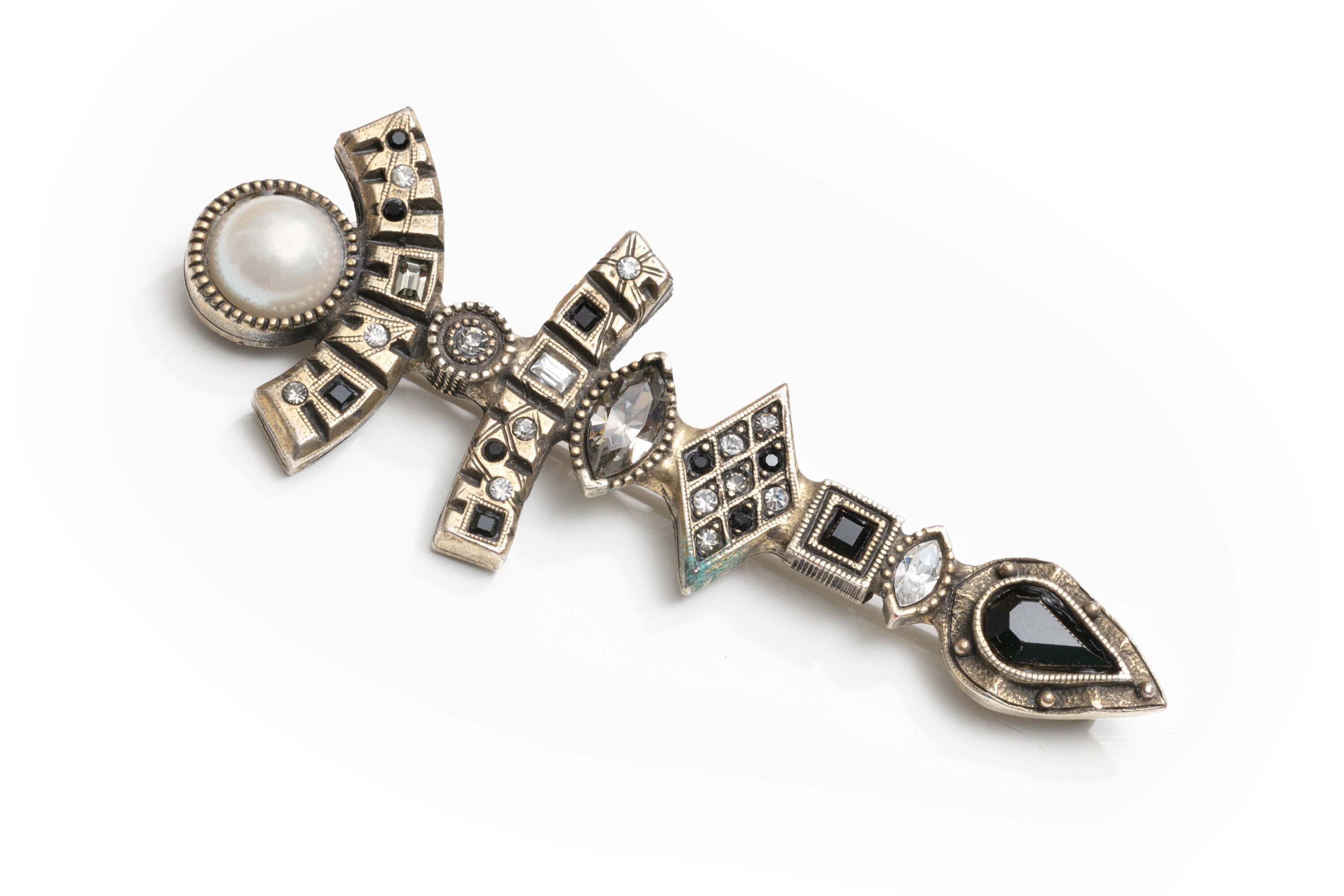 Vintage Patricia Locke Modernist Crystal and Faux Pearl Brooch Pin Etsy