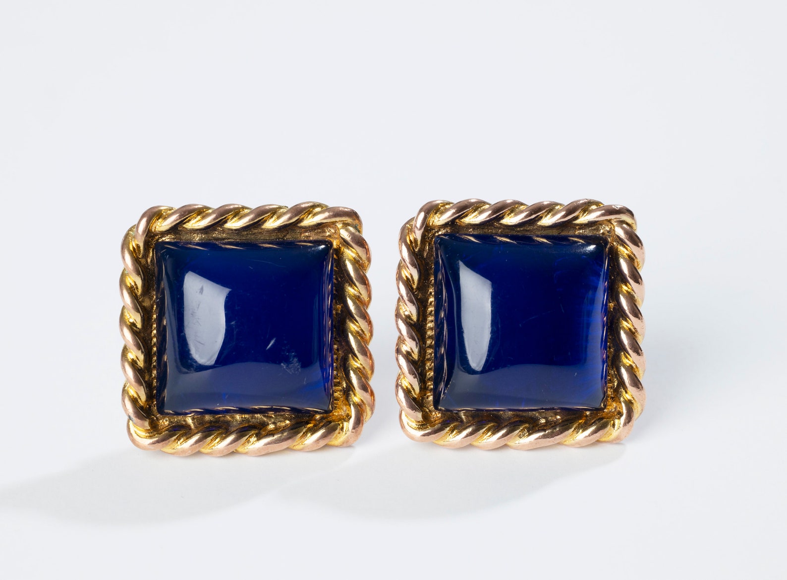 Vintage Escada Gold Tone Blue Cabochon Statement Clip Earrings - Etsy