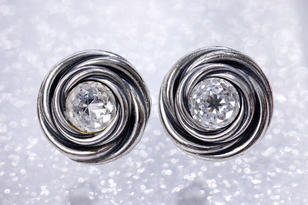Vintage Large Ermani Bulatti Art Deco Clip on Round Earrings, Silver ...