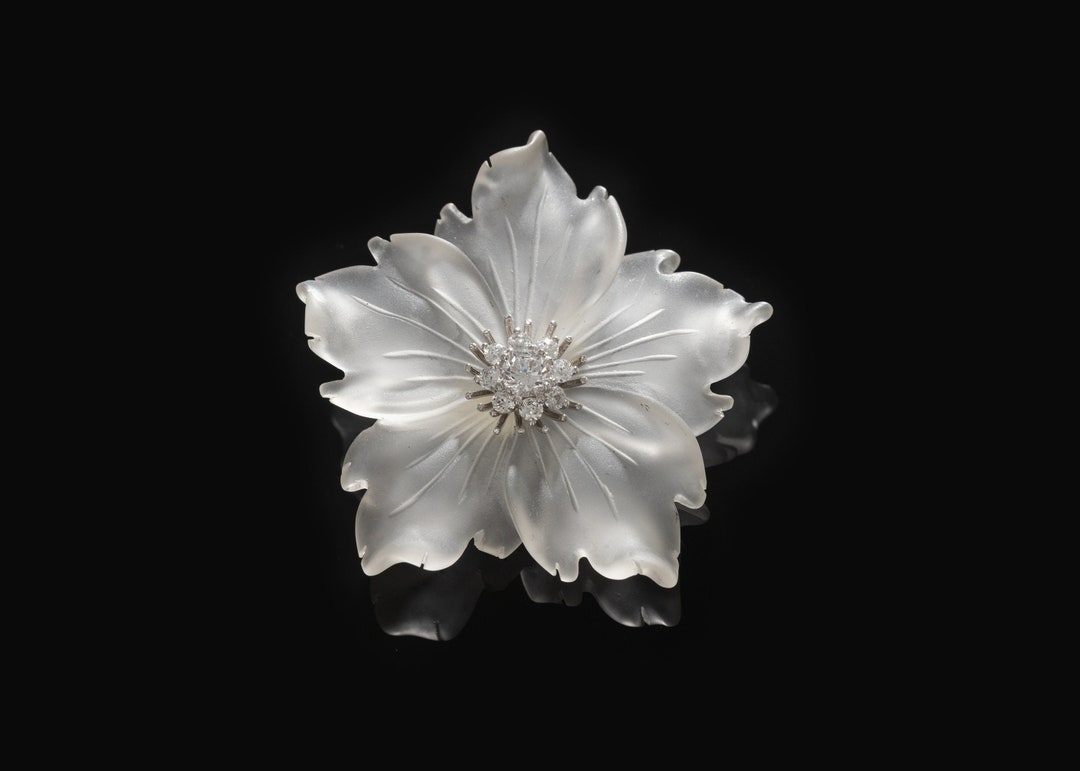 Rare Erwin Pearl .925 Silver Frosted Crystal Rhinestone Flower Brooch ...