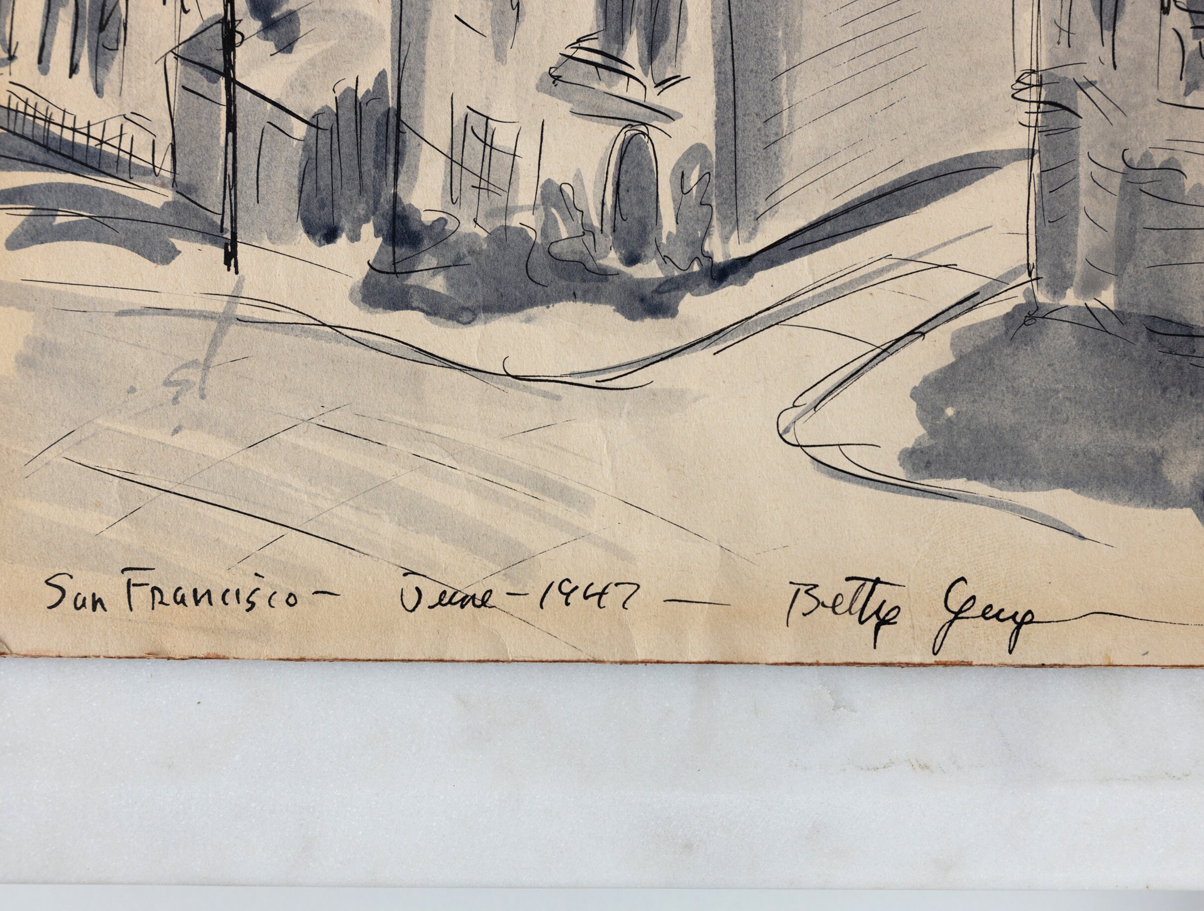 Betty Guy B/W San Francisco Watercolor Ink Cityscape Drawing Signed ...
