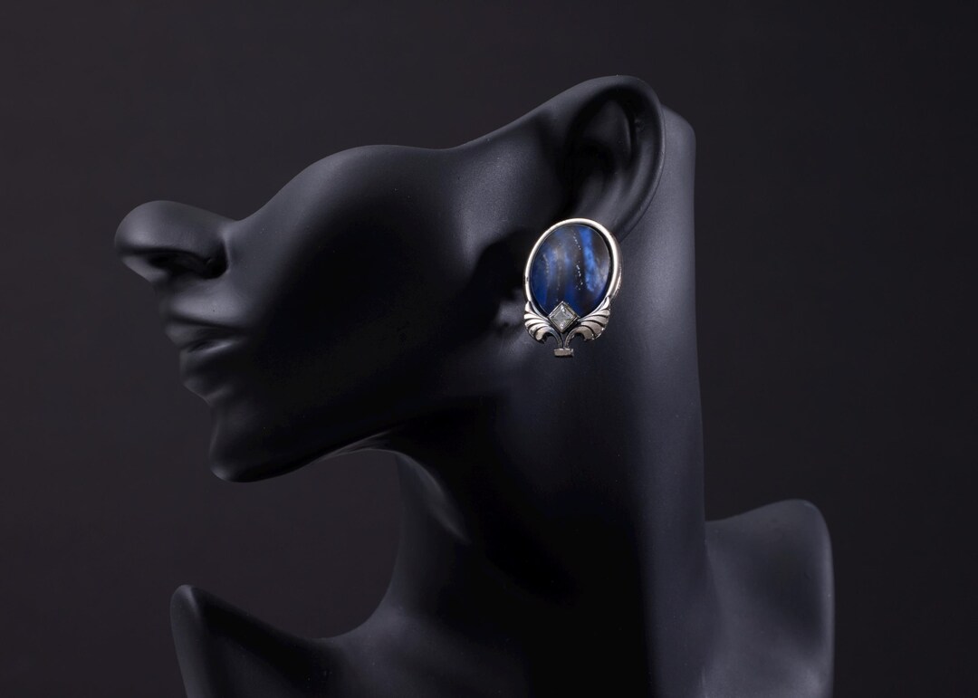 Vintage Large Ermani Bulatti Art Deco Clip on Earrings, Silver Tone ...