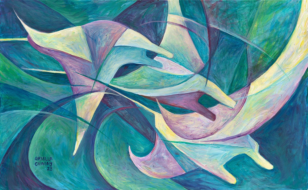Manta Rays Painting, Manta Ray Art, Colorful Ray Painting, Contemporary ...