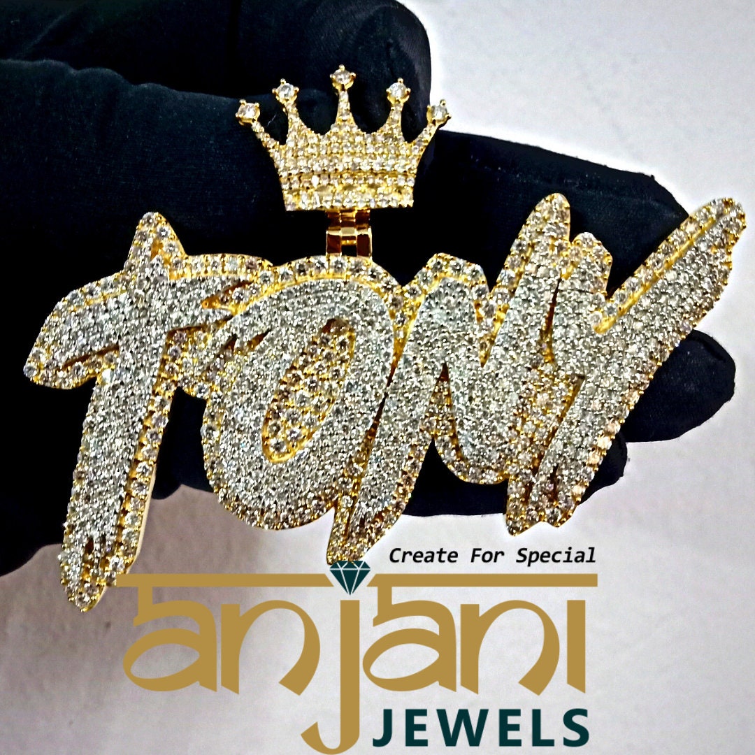 Iced Out tony Letter Custom VVS1 Moissanite Silver Pendant, Customized ...